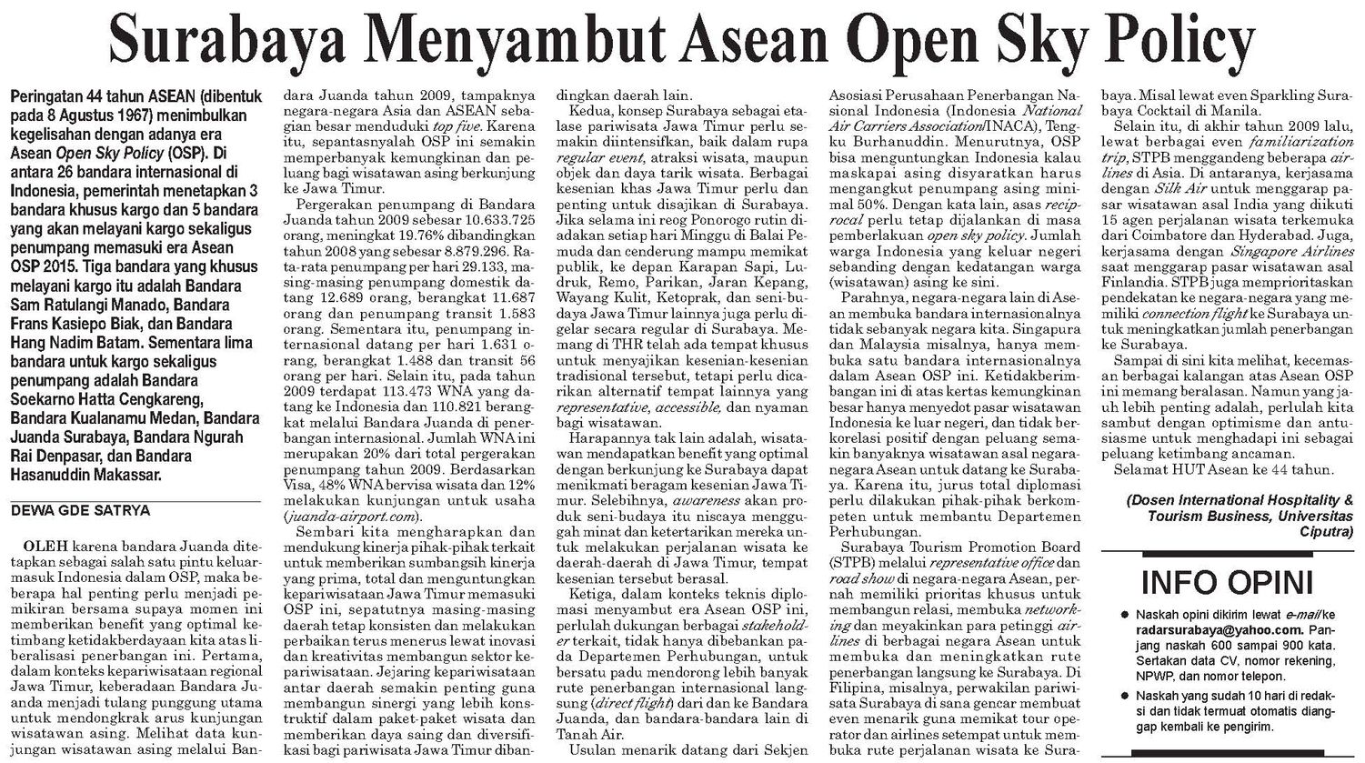 Surabaya Menyambut Asean Open Sky Policy.Radar Surabaya.8 Agustus 2011 ...